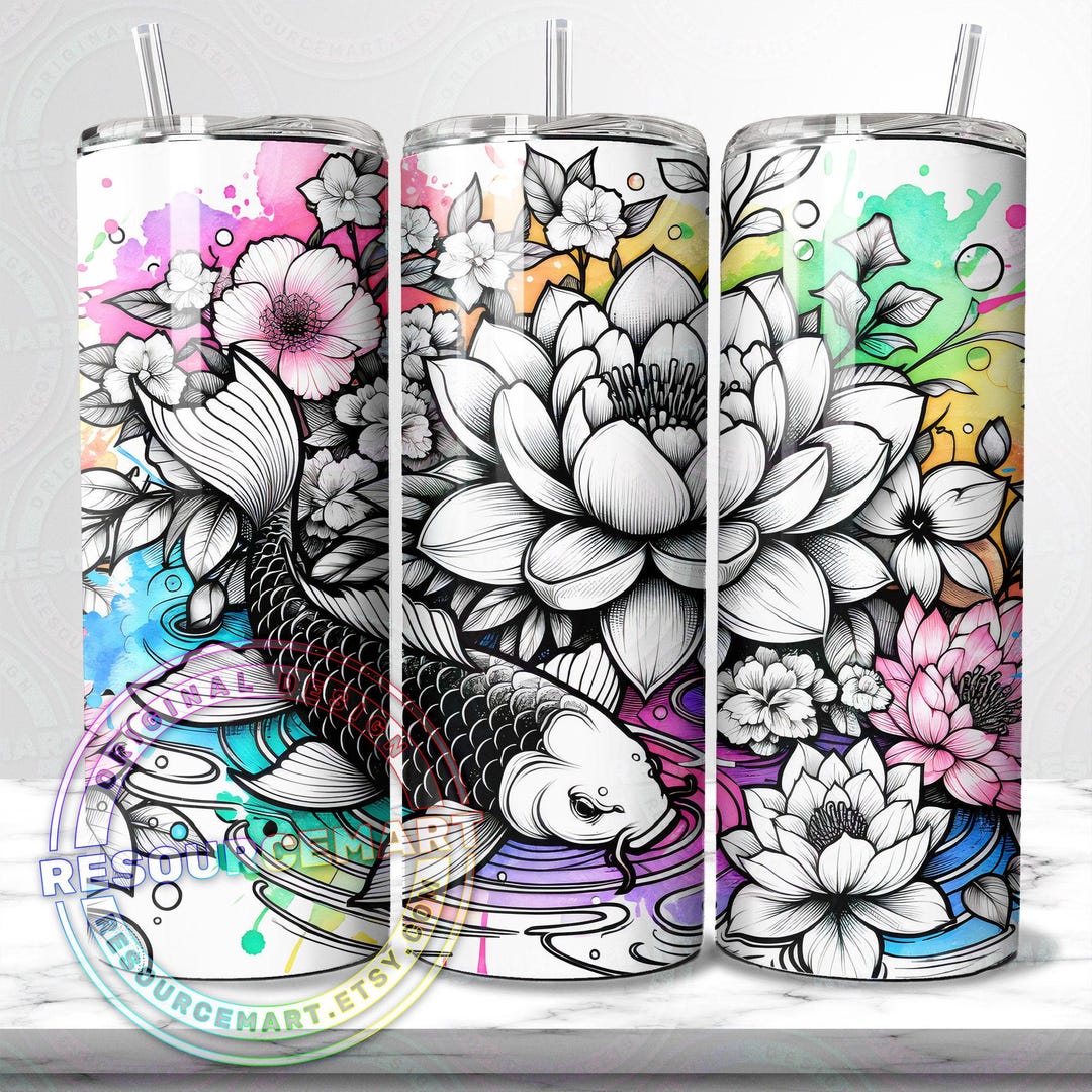 Colorful Koi Fish Seamless Tumbler Wrap Design, 20oz Skinny Straight ...