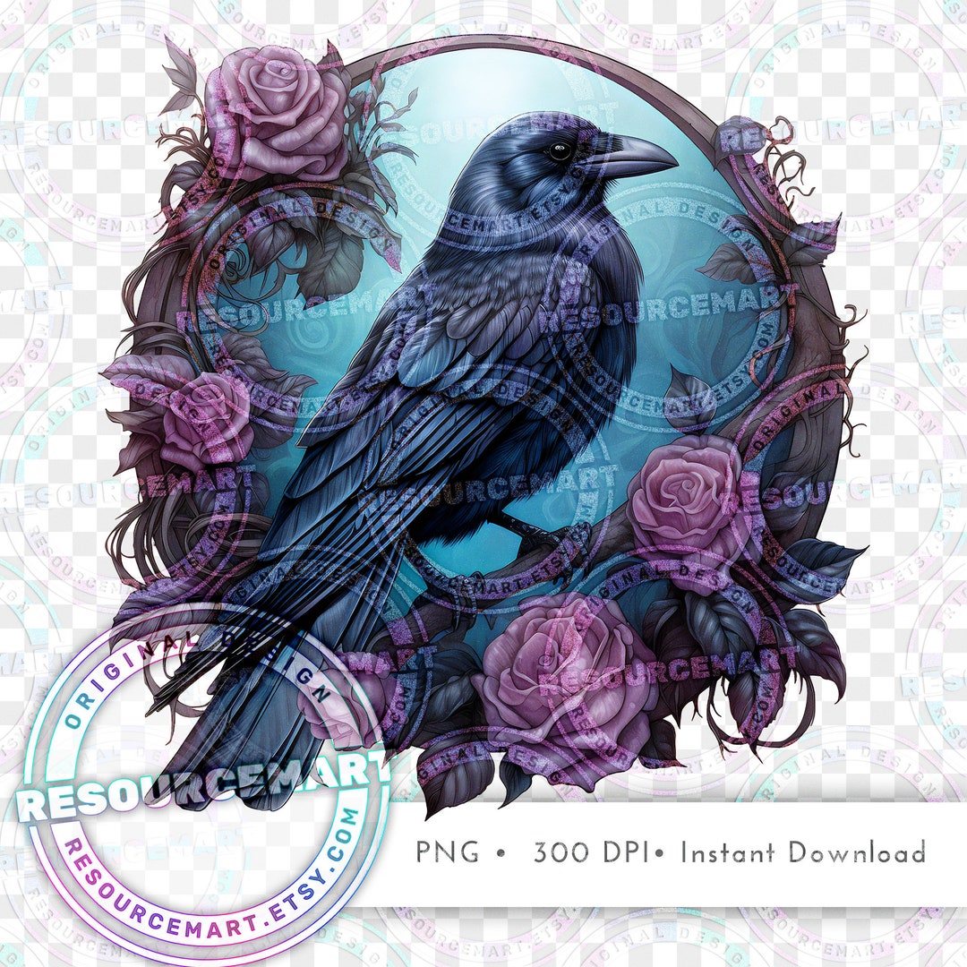 Raven & Roses PNG Graphic File, Goth T-shirt Tee Design, Printable ...