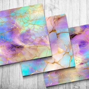 Iridescent Opal & Gold Digital Paper, Luxe Seamless Textures ...