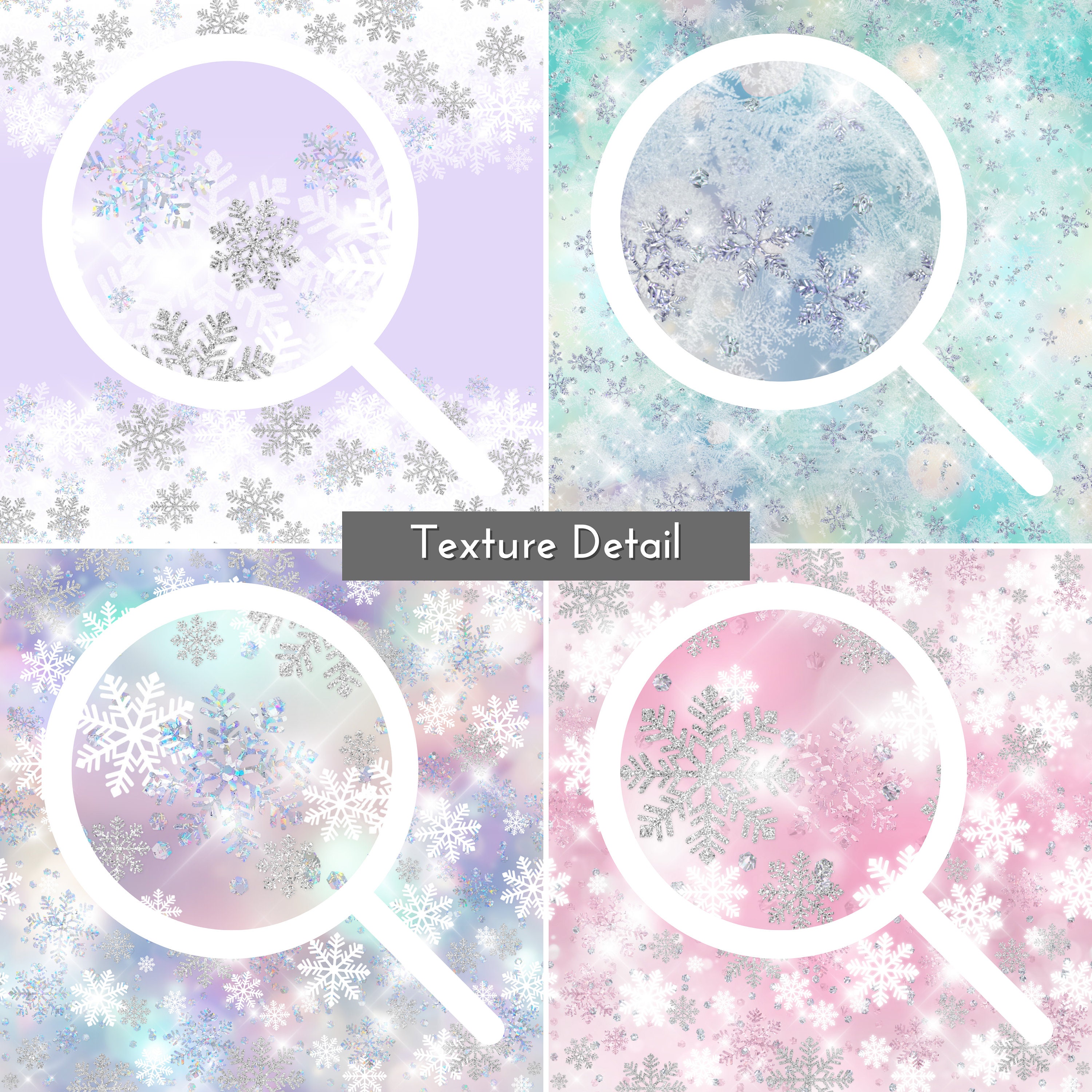 Glittery Pastel Snowflakes Winter Digital Paper, Seamless Printable ...