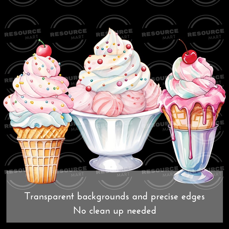 Ice Cream Clip Art Transparent PNG, Birthday Clipart, Watercolor Sweets ...