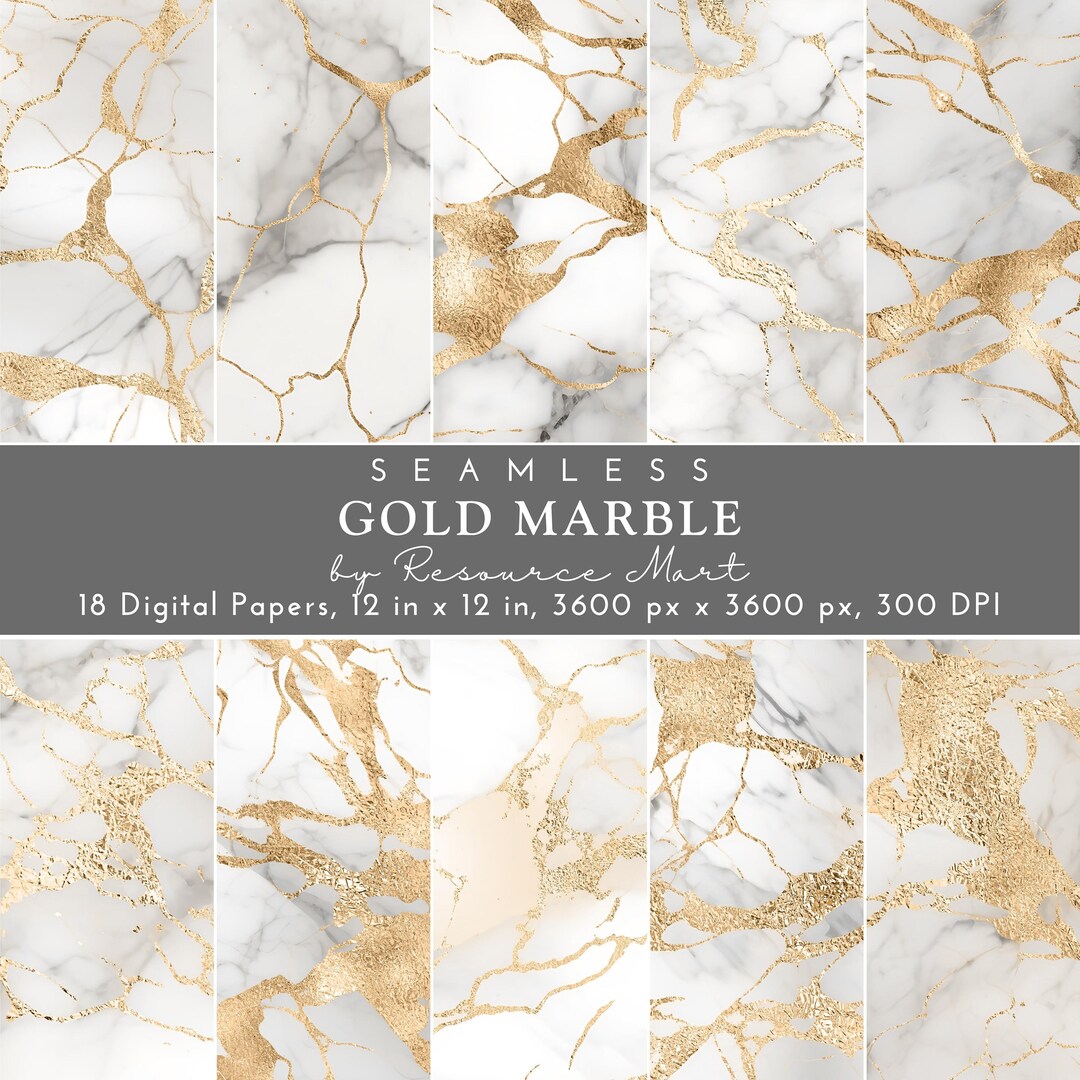 Gold Marble Digital Paper, Luxe Seamless Textures, Gold Scrapbook Pages ...