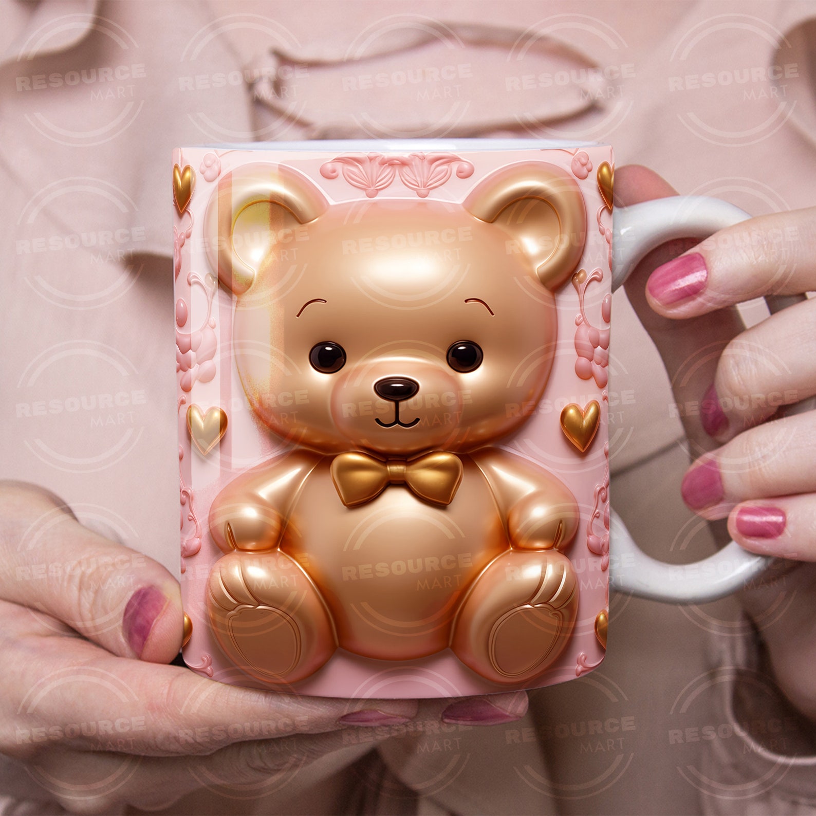 3D Teddy Bear Valentine Coffee Mug Wrap, 11oz 12oz 15 Oz Puffy Pink and ...