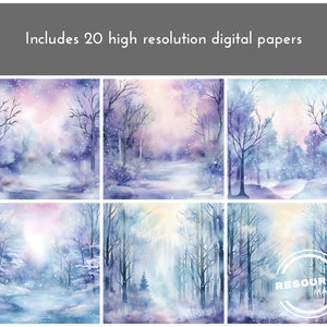 Watercolor Forest Winter Digital Paper, Printable Scrapbook Paper Snow ...