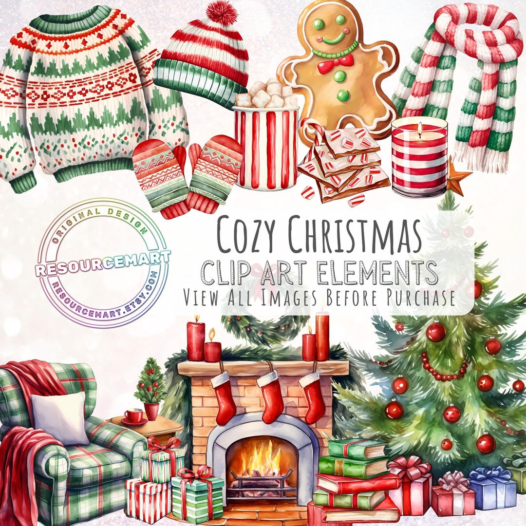 Cozy Christmas Clip Art Transparent PNG, Winter Holiday Clipart, Candy ...