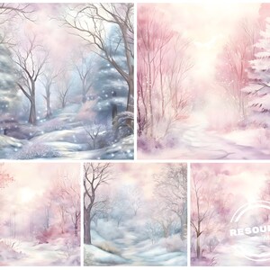 Watercolor Forest Winter Digital Paper, Printable Scrapbook Paper Snow ...