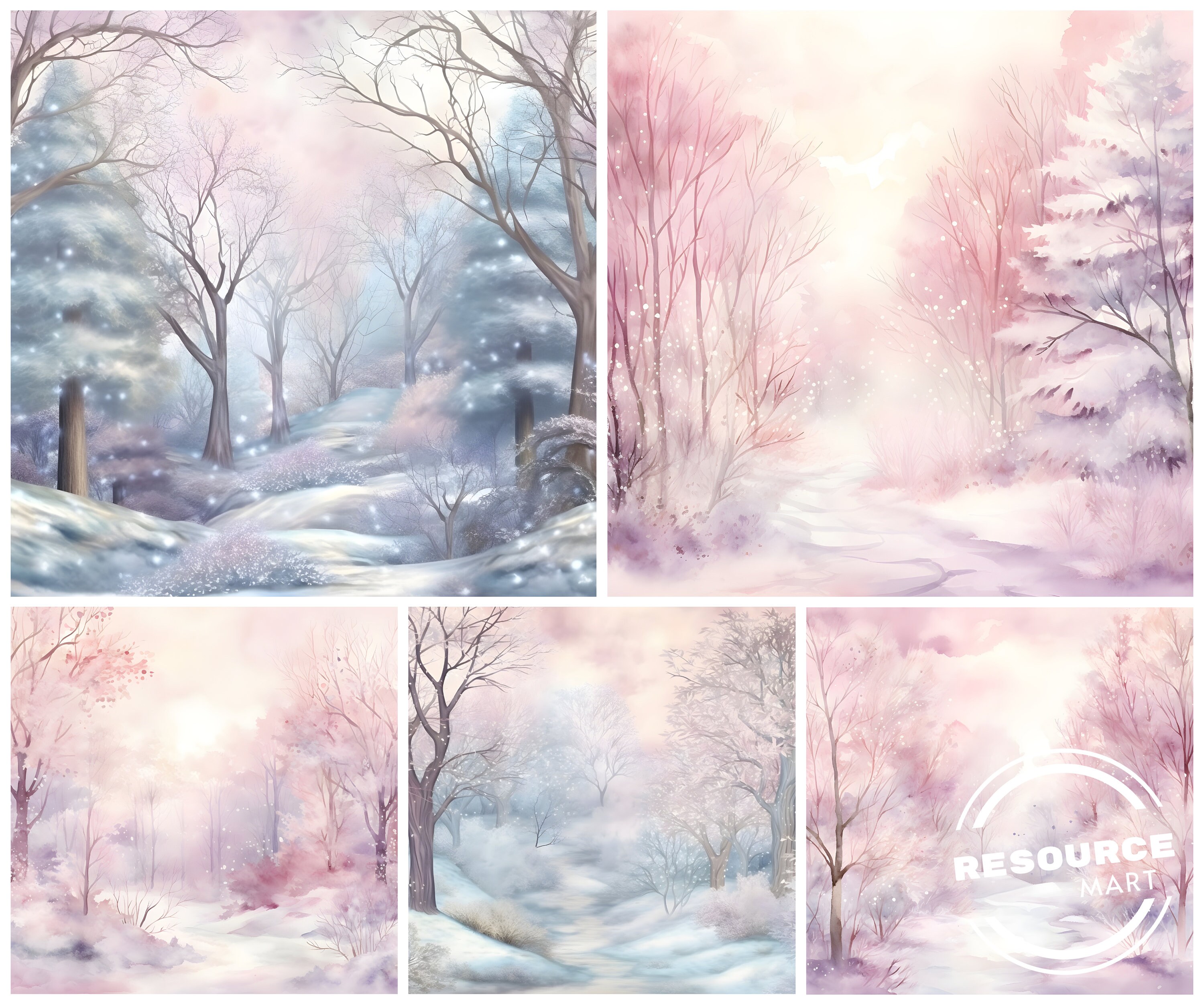 Watercolor Forest Winter Digital Paper, Printable Scrapbook Paper Snow ...