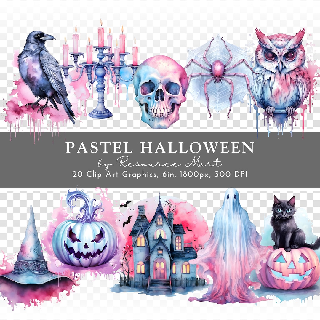 Pastel Halloween Clip Art, Spooky Clipart for Personal & Commercial Use ...