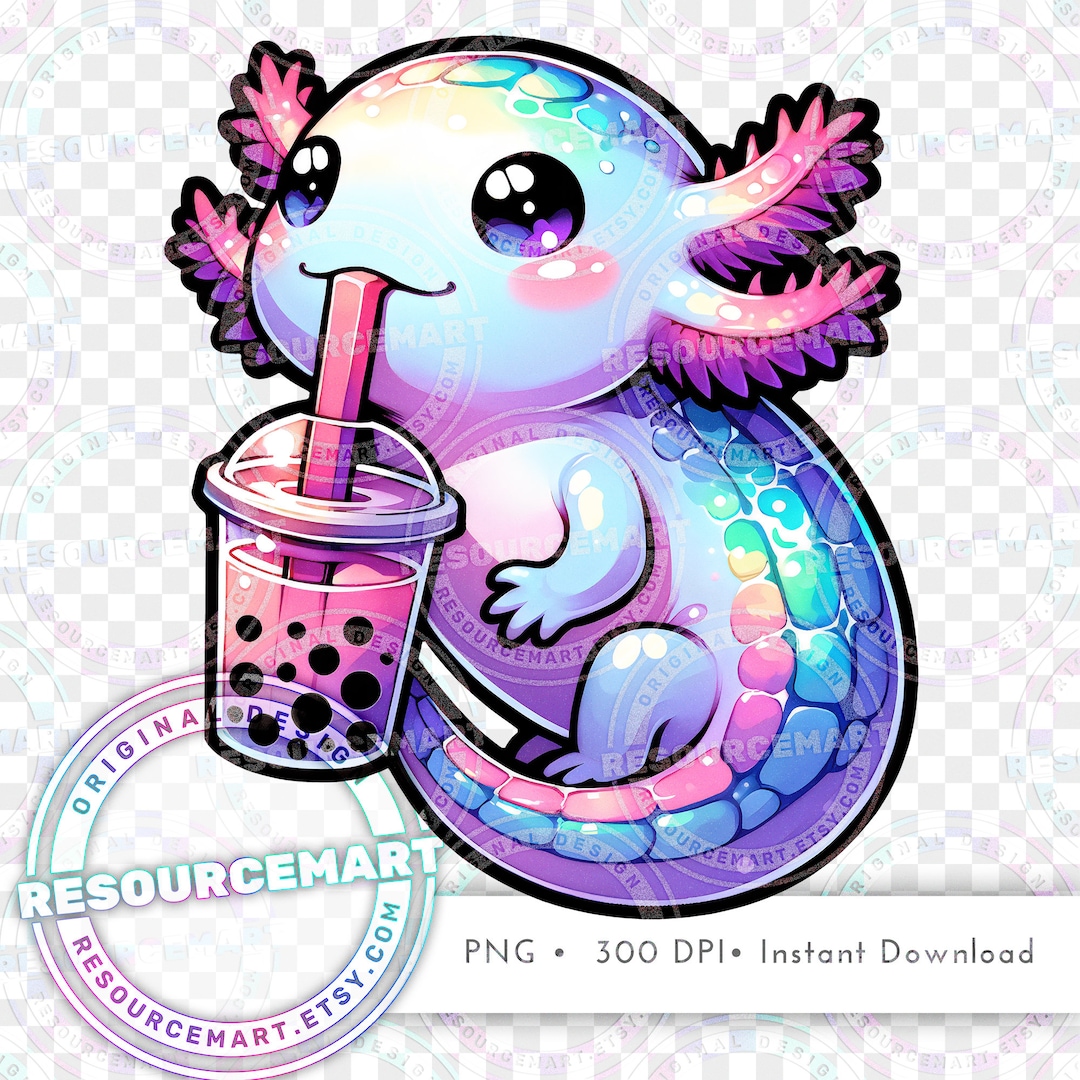 Cute Axolotl Drinking Boba PNG Graphic File, Pastel Summer T-shirt Tee ...