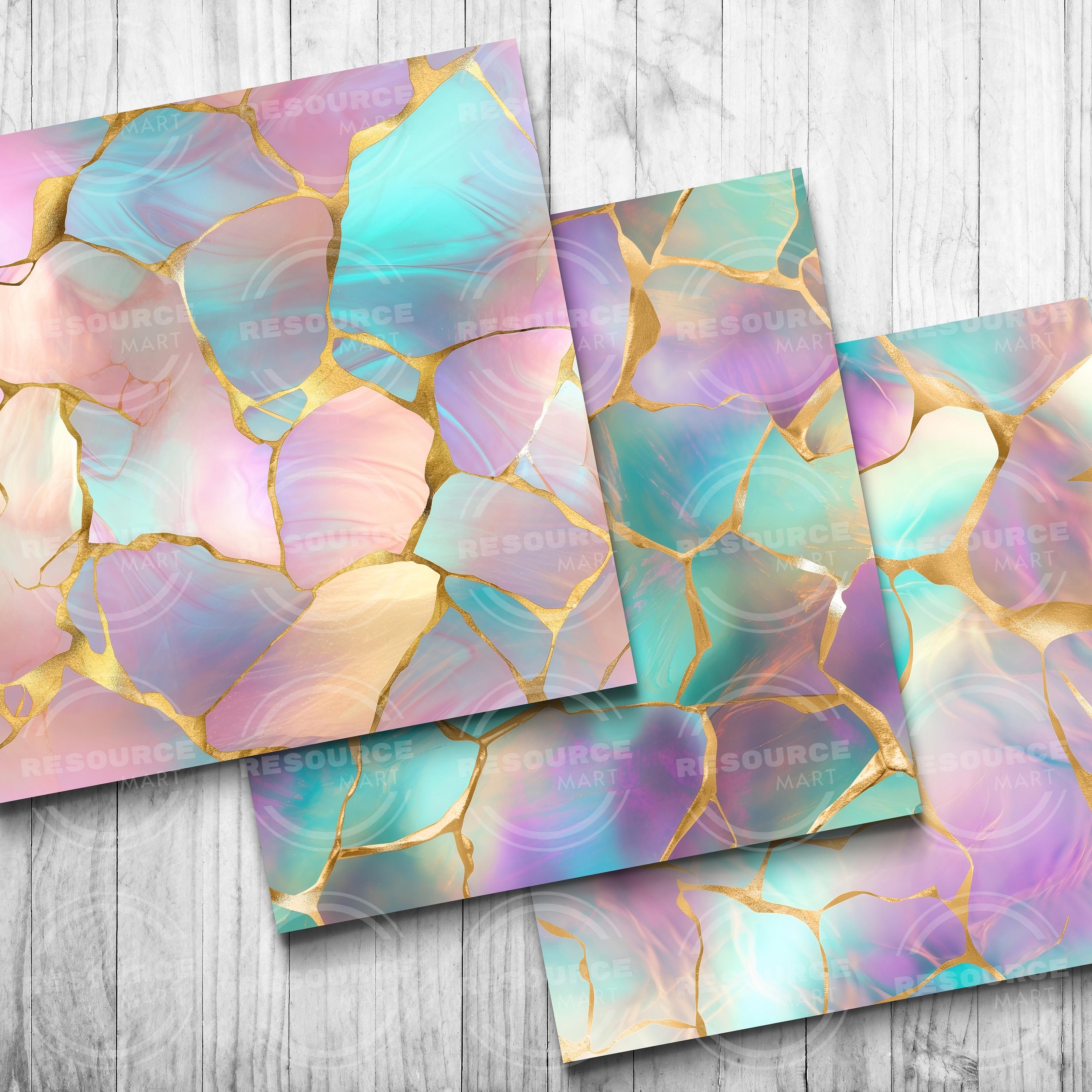 Iridescent Opal & Gold Digital Paper, Luxe Seamless Textures ...