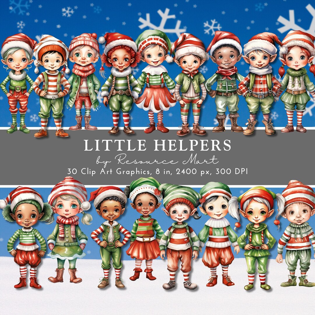 Santa's Helpers Christmas Elves Clip Art Transparent Elf - Etsy UK