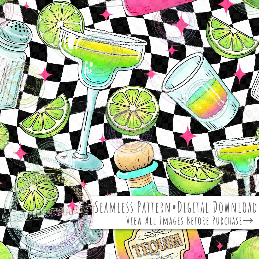 Margarita Weather Seamless Pattern, Summer Tequila Margs and Limes on ...