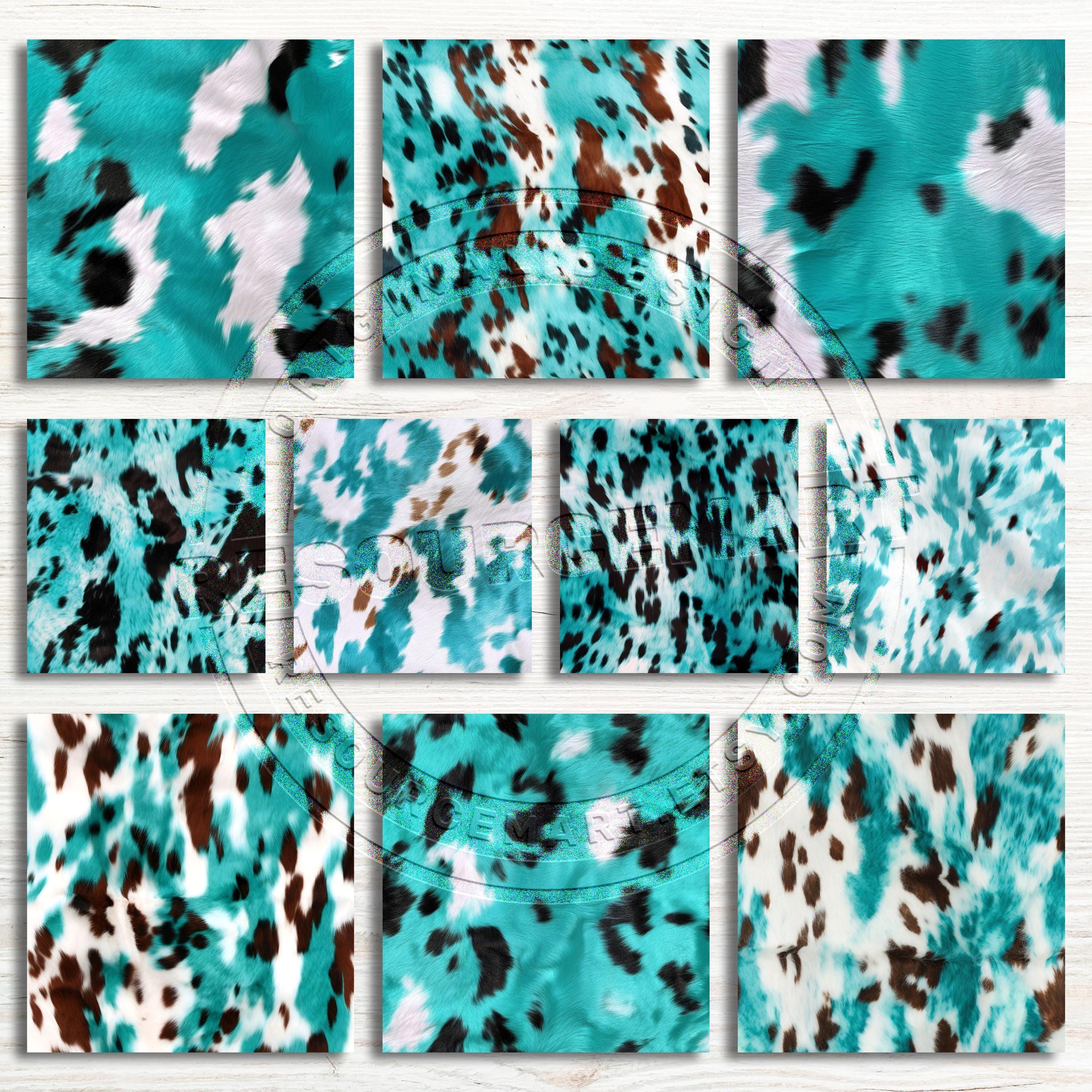 Seamless Turquoise Cowhide Digital Paper, Scrapbook Pages, Cow Print ...