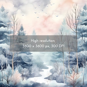 Watercolor Forest Winter Digital Paper, Printable Scrapbook Paper Snow ...