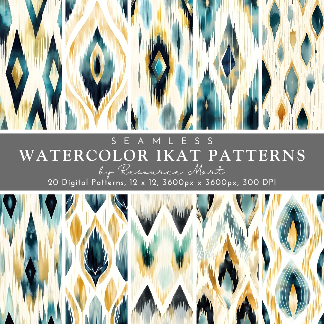 20 Watercolor Ikat Digital Patterns Printable Scrapbooking - Etsy