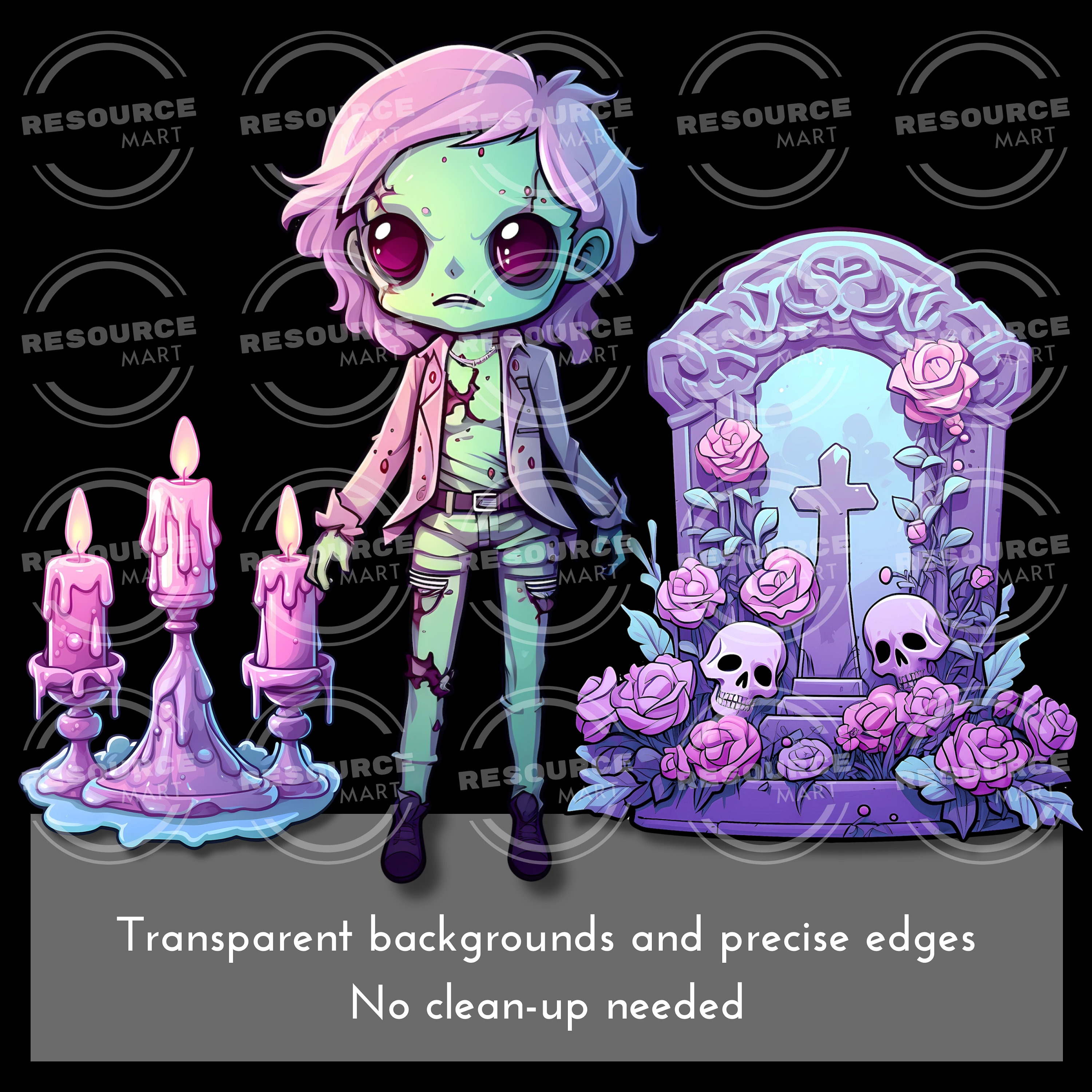 Pastel Halloween Clipart Transparent PNG, Pastel Goth Clip Art Cute ...