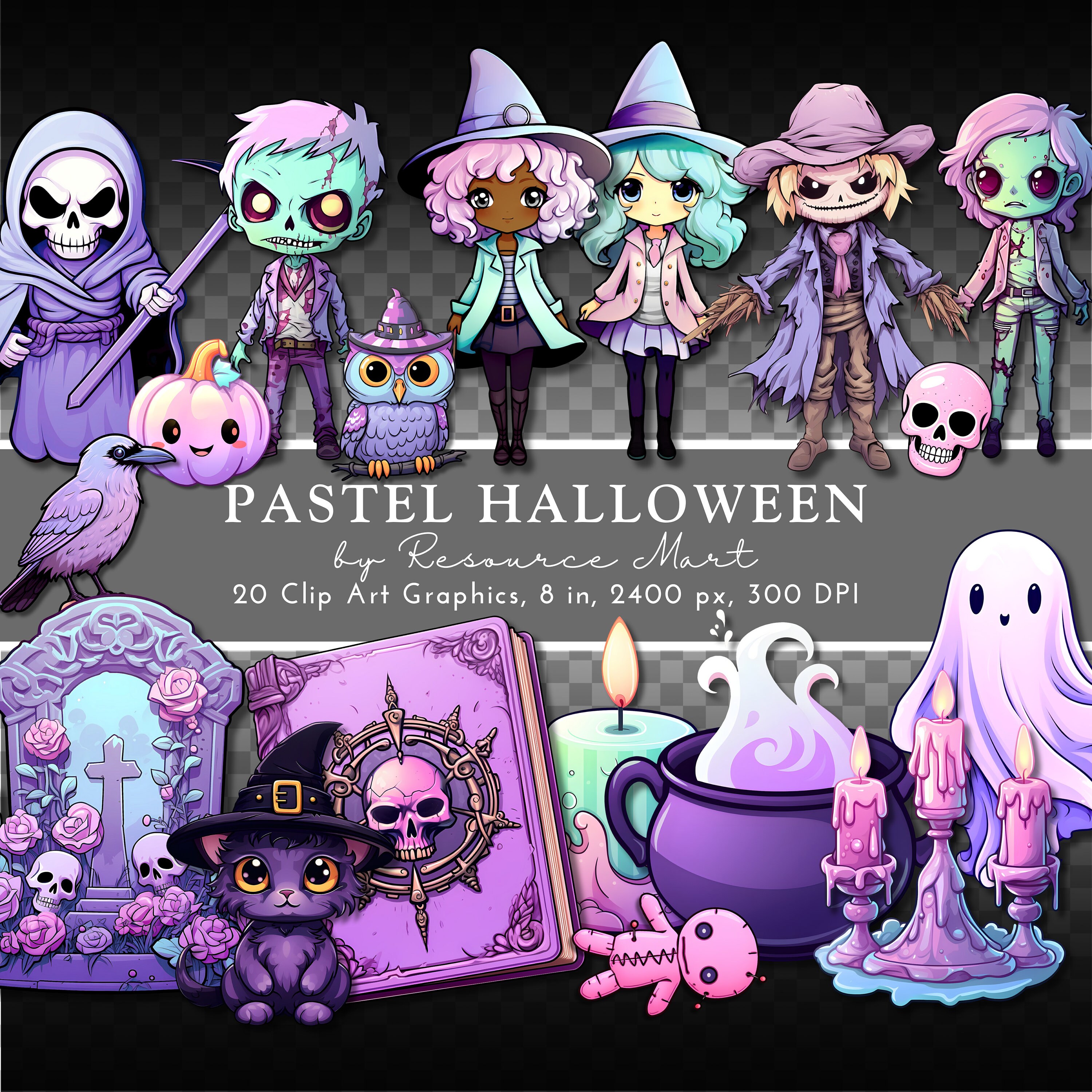 Pastel Halloween Clipart Transparent PNG, Pastel Goth Clip Art Cute ...