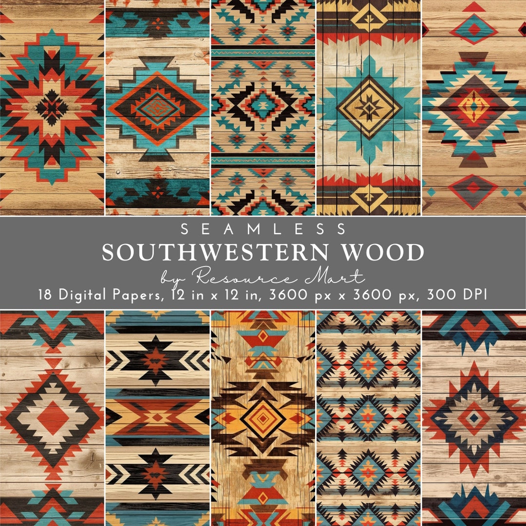 Seamless Southwestern Wood Digital Paper, Western Patterns, Aztec ...
