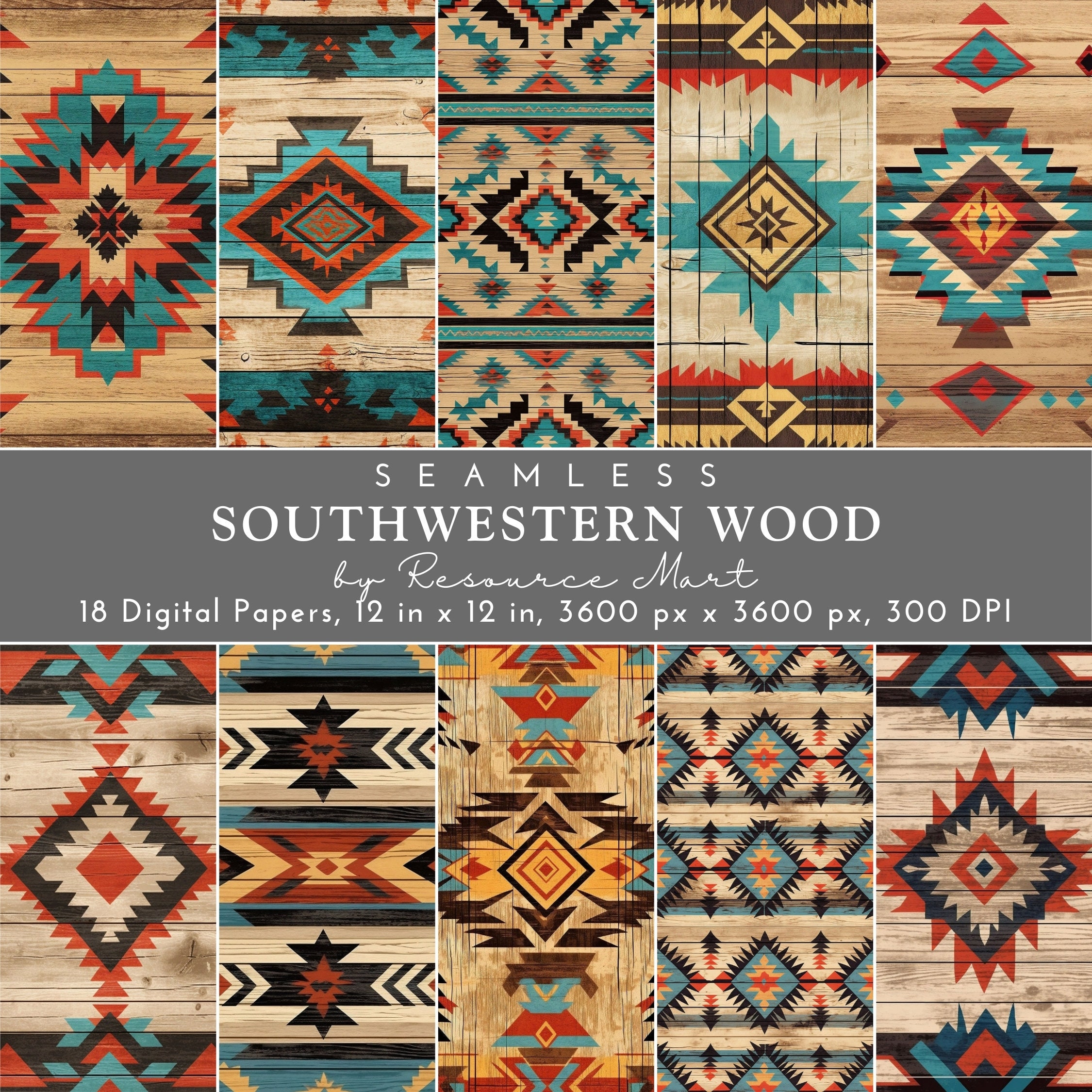 Seamless Southwestern Wood Digital Paper, Western Patterns, Aztec ...
