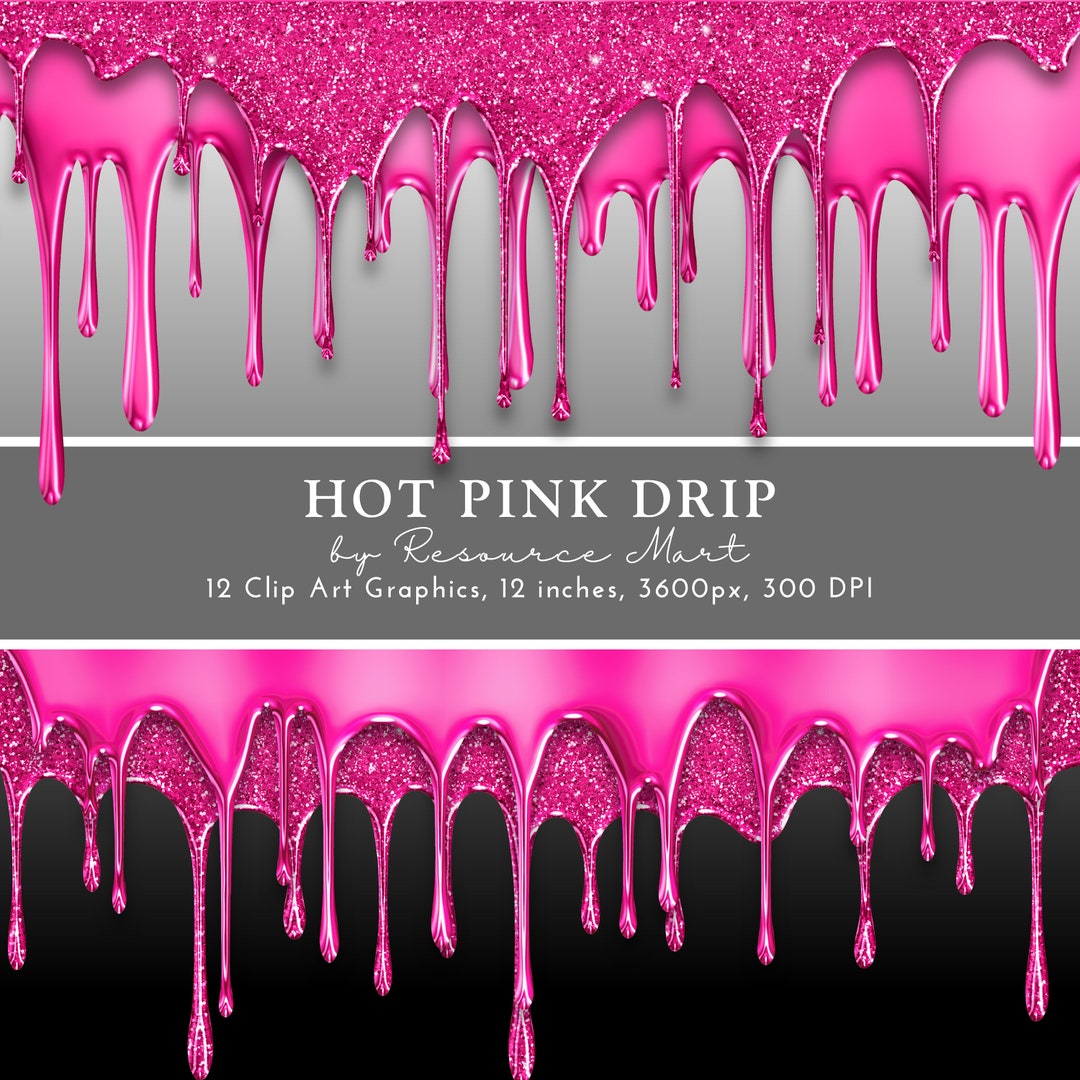 Hot Pink Drip Clip Art, Metallic & Glittery Clip Art, Luxe Glam Borders ...