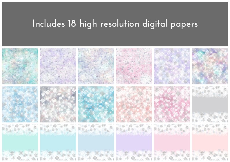 Glittery Pastel Snowflakes Winter Digital Paper, Seamless Printable ...