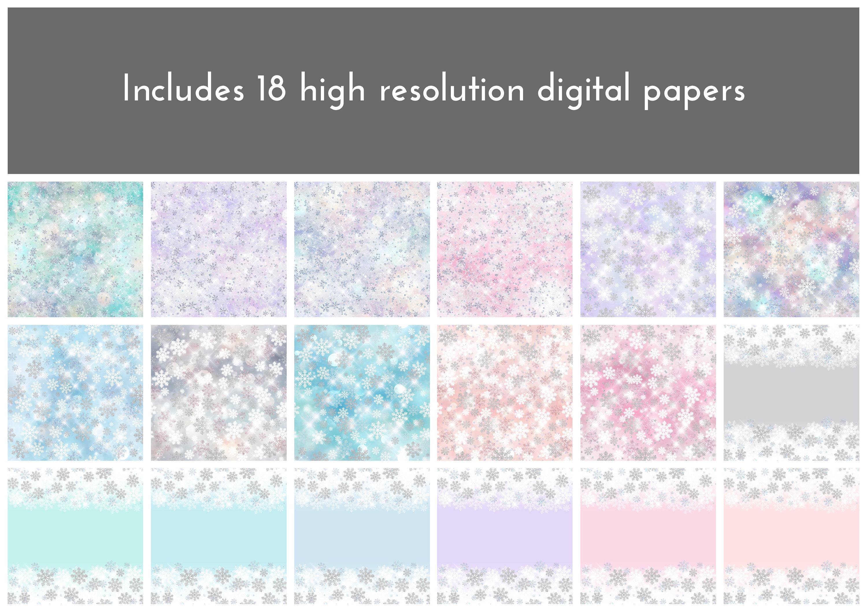 Glittery Pastel Snowflakes Winter Digital Paper, Seamless Printable ...