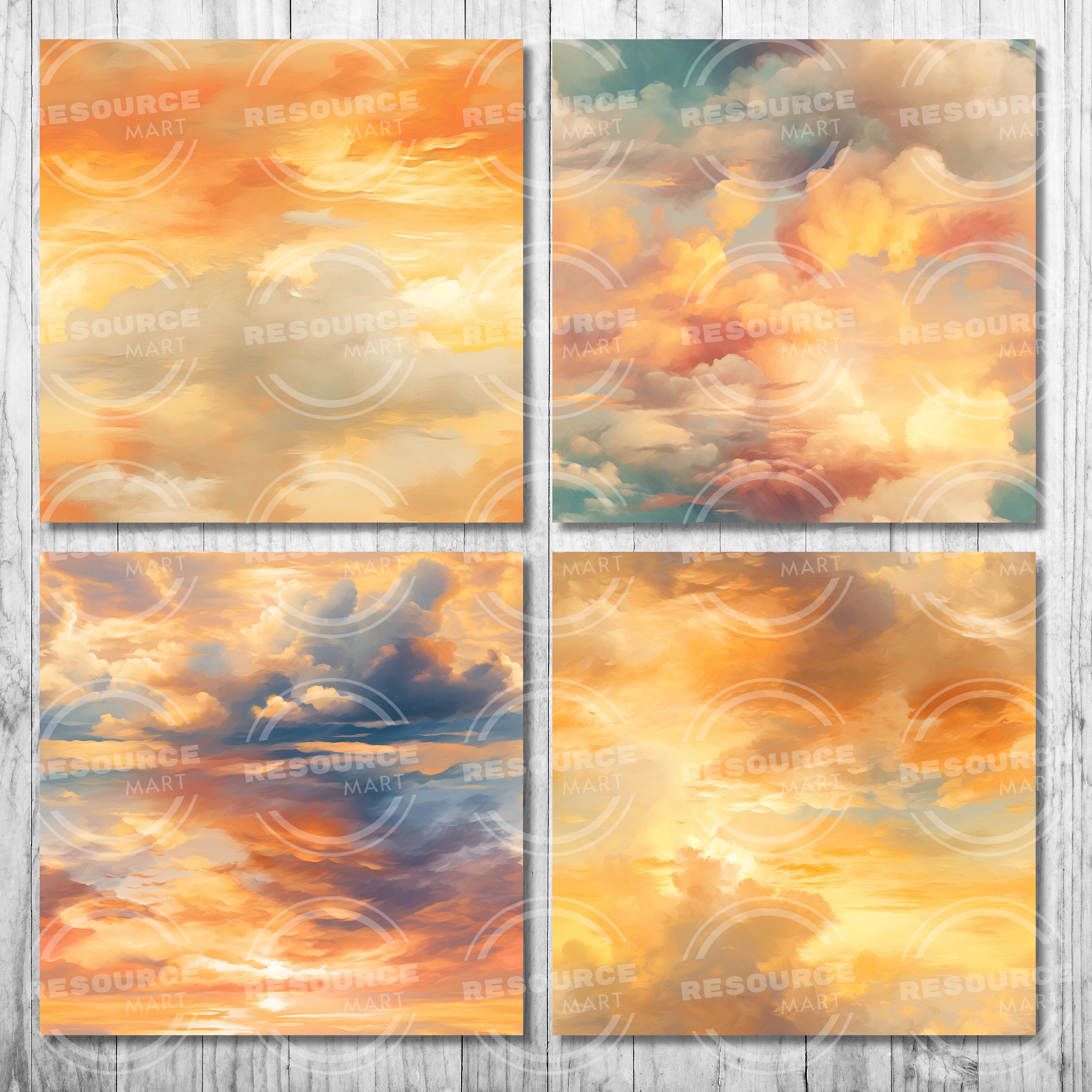 Watercolor Sunset Clouds Digital Paper Pack, Seamless Pastel Sky ...
