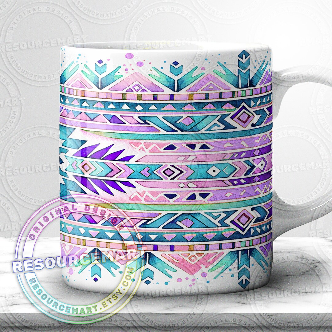 Pastel Indigenous Inspired Mug Wrap Design, 11oz 12 Oz & 15 Ounce ...