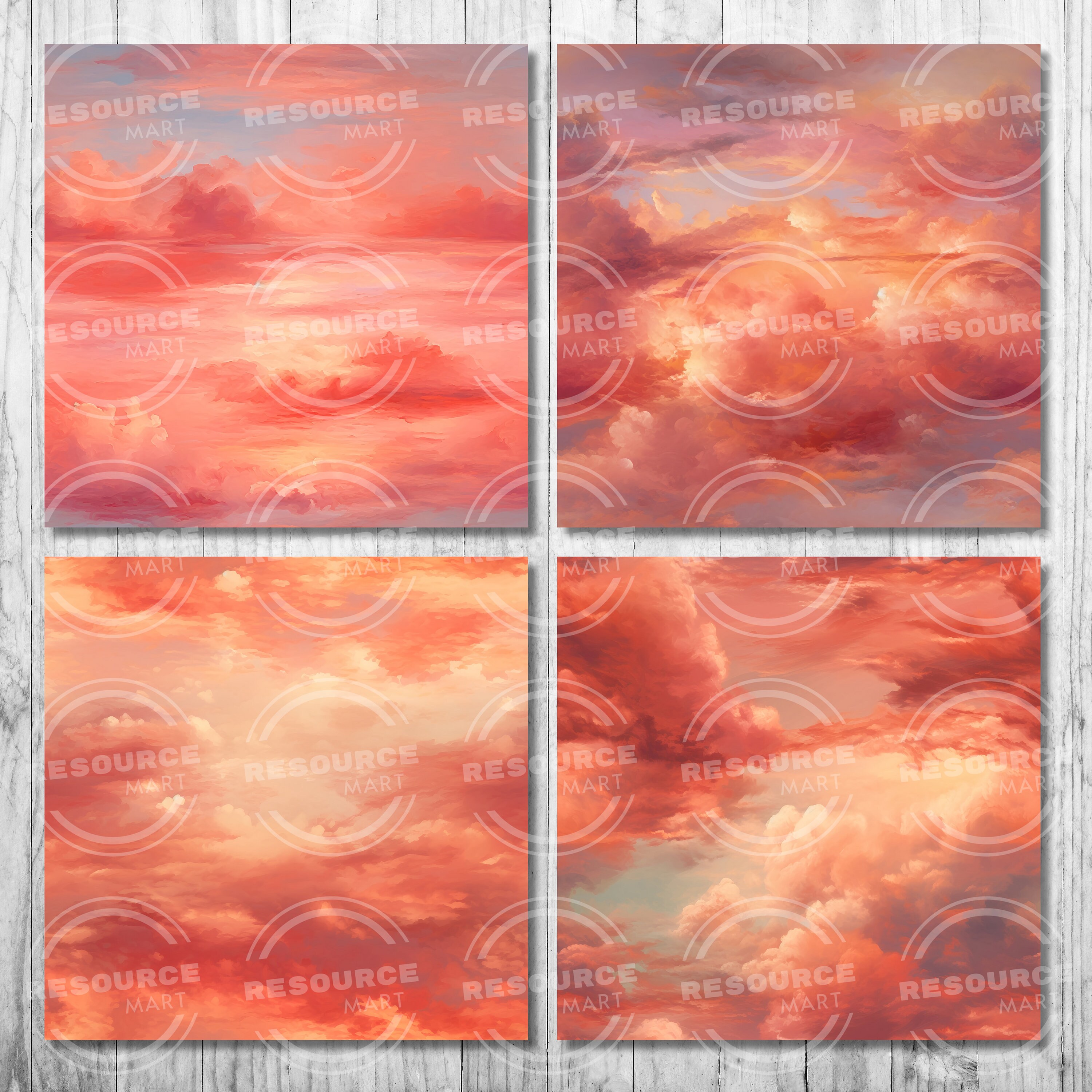 Watercolor Sunset Clouds Digital Paper Pack, Seamless Pastel Sky ...