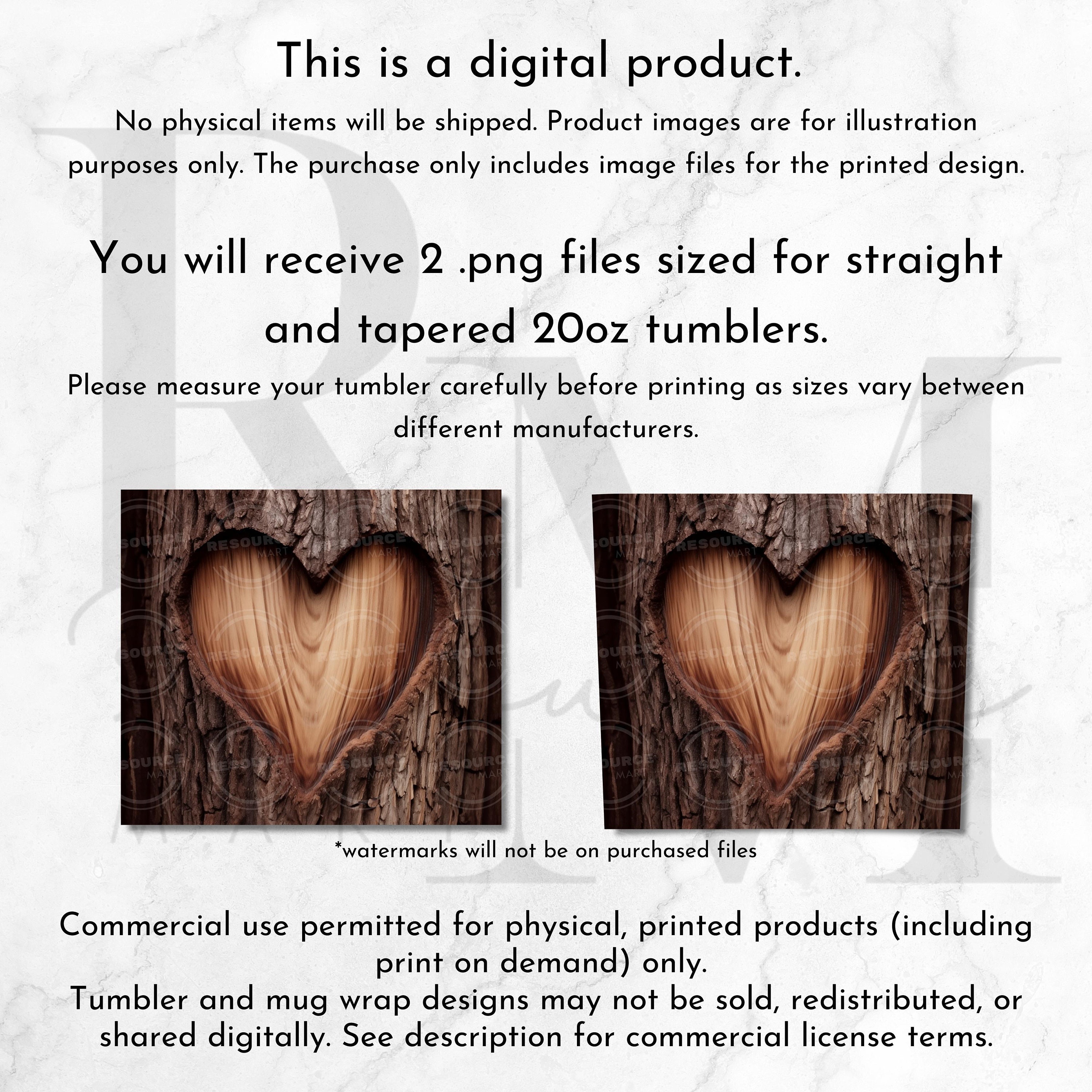 20oz Carved Heart Tree Wrap PNG, Sublimation, 3D Wood Trunk Tapered ...