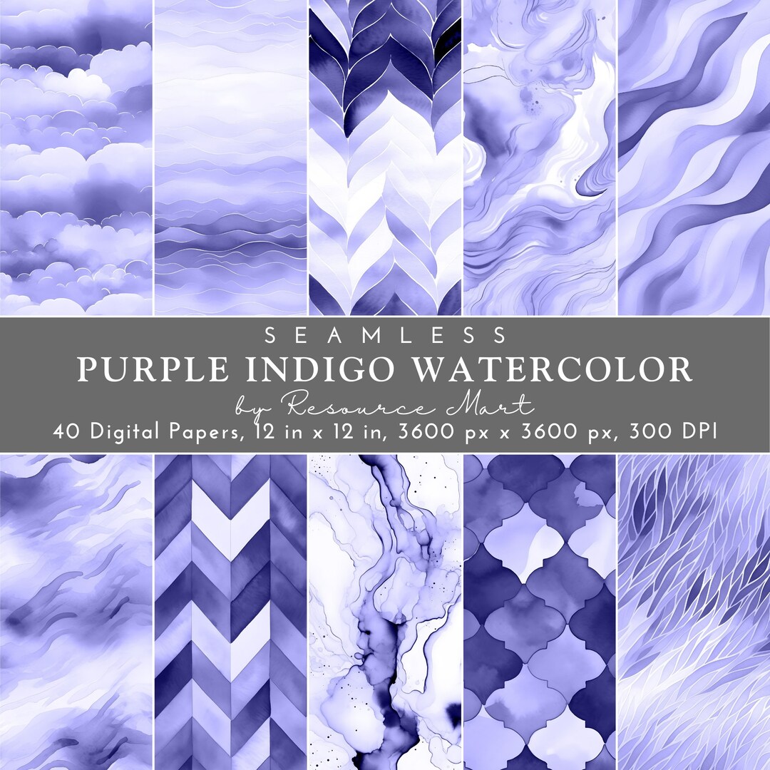 Seamless Purple Watercolor Patterns Digital Paper Pack, Printable ...