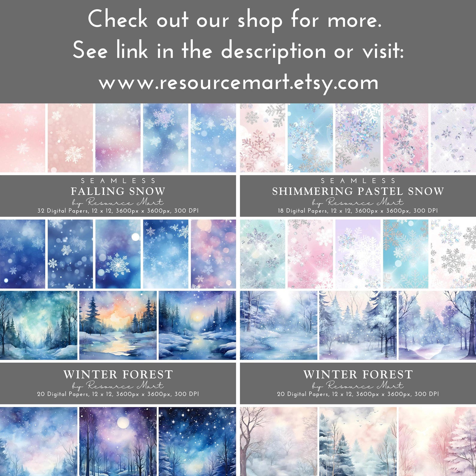 Watercolor Forest Winter Digital Paper, Printable Scrapbook Paper Snow ...