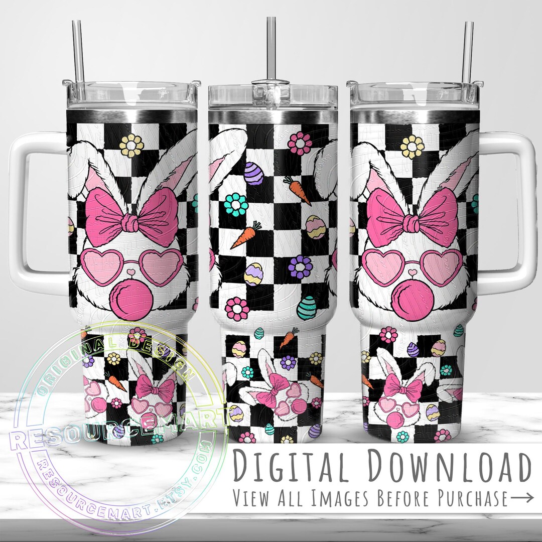 Retro Easter Bunny 40oz Tumbler Wrap Sublimation Design, Pink Bubble ...