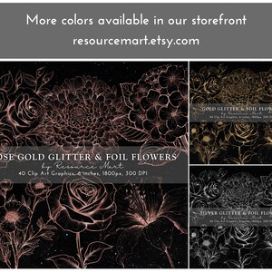 Gold Glitter Flowers Overlay Clipart Set, Chic Gold Metallic Foil Clip ...