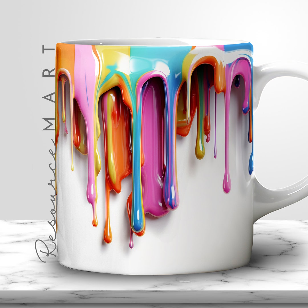 Dripping Paint Mug Wrap PNG, 11oz 12oz 15 Oz Colorful Coffee Mug ...