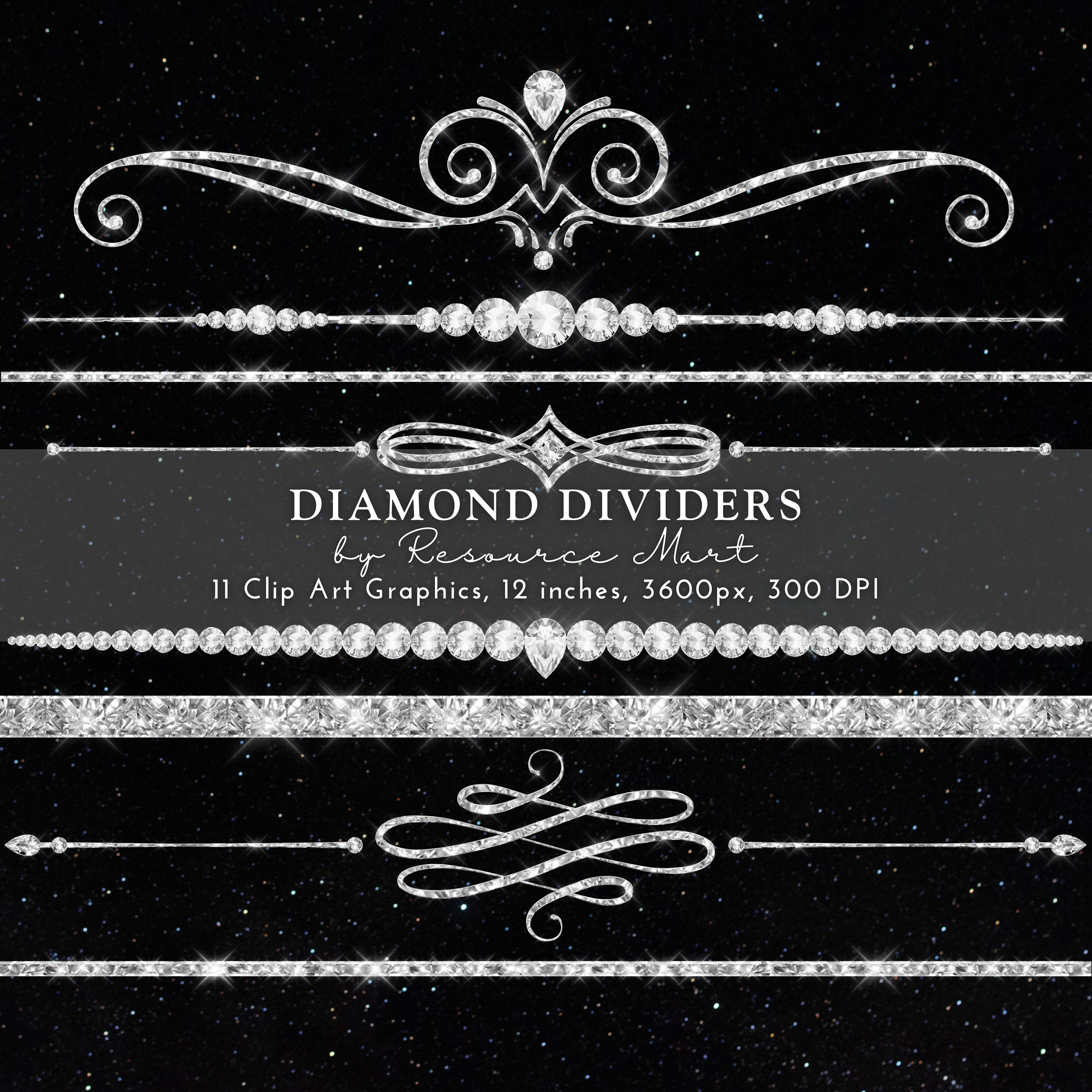 Diamond Dividers Clipart Transparent PNG Luxe Luxury Glam Bling Clip ...