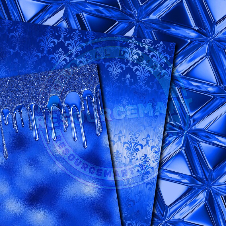 Luxury Glam Digital Paper, Royal Blue Scrapbook Journal Pages, Metallic ...