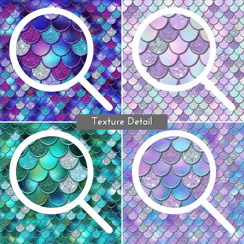 Glittery Iridescent Seamless Mermaid Scales Digital Paper, Holographic ...
