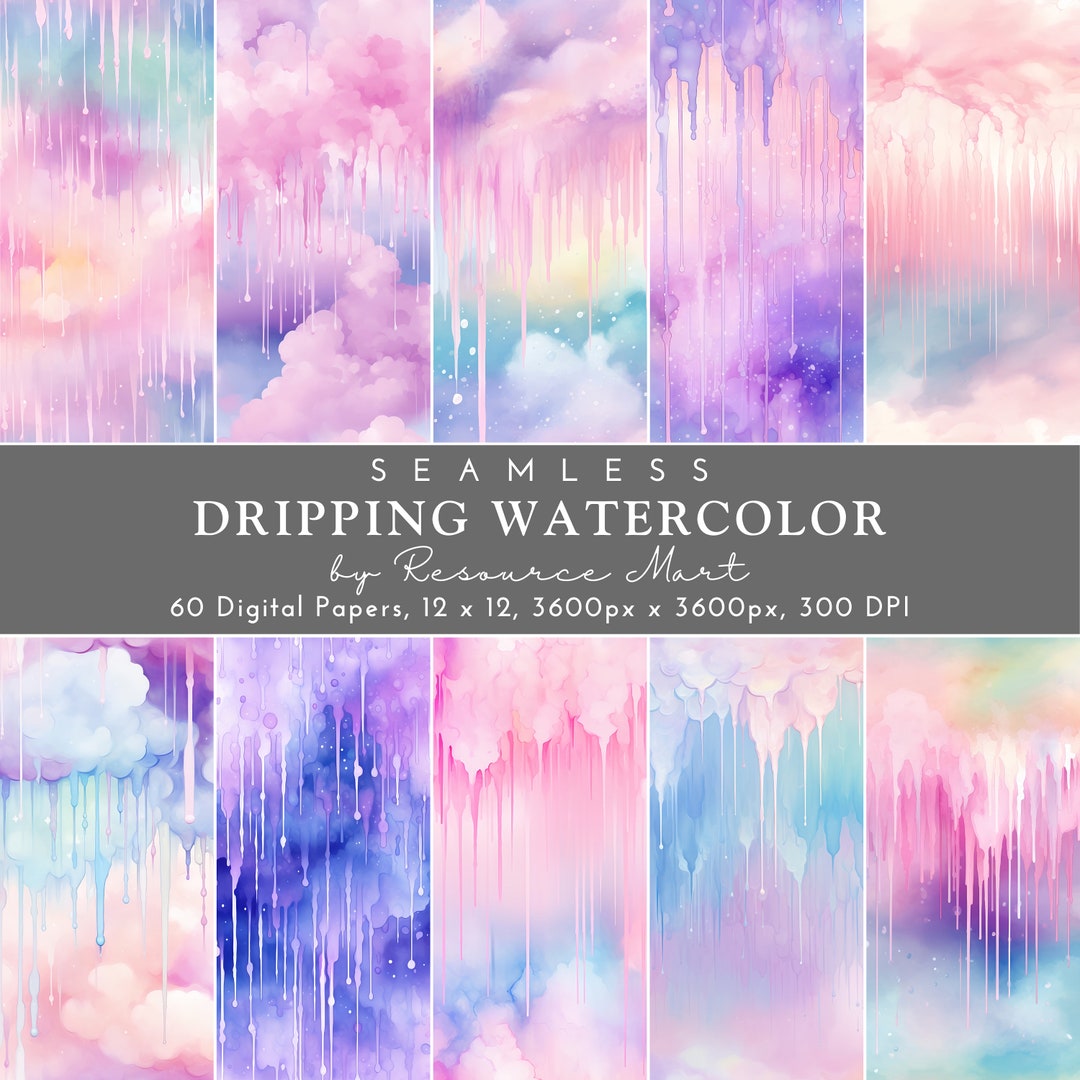 Dripping Pastel Watercolor Clouds Digital Paper Pack, Seamless Sky ...