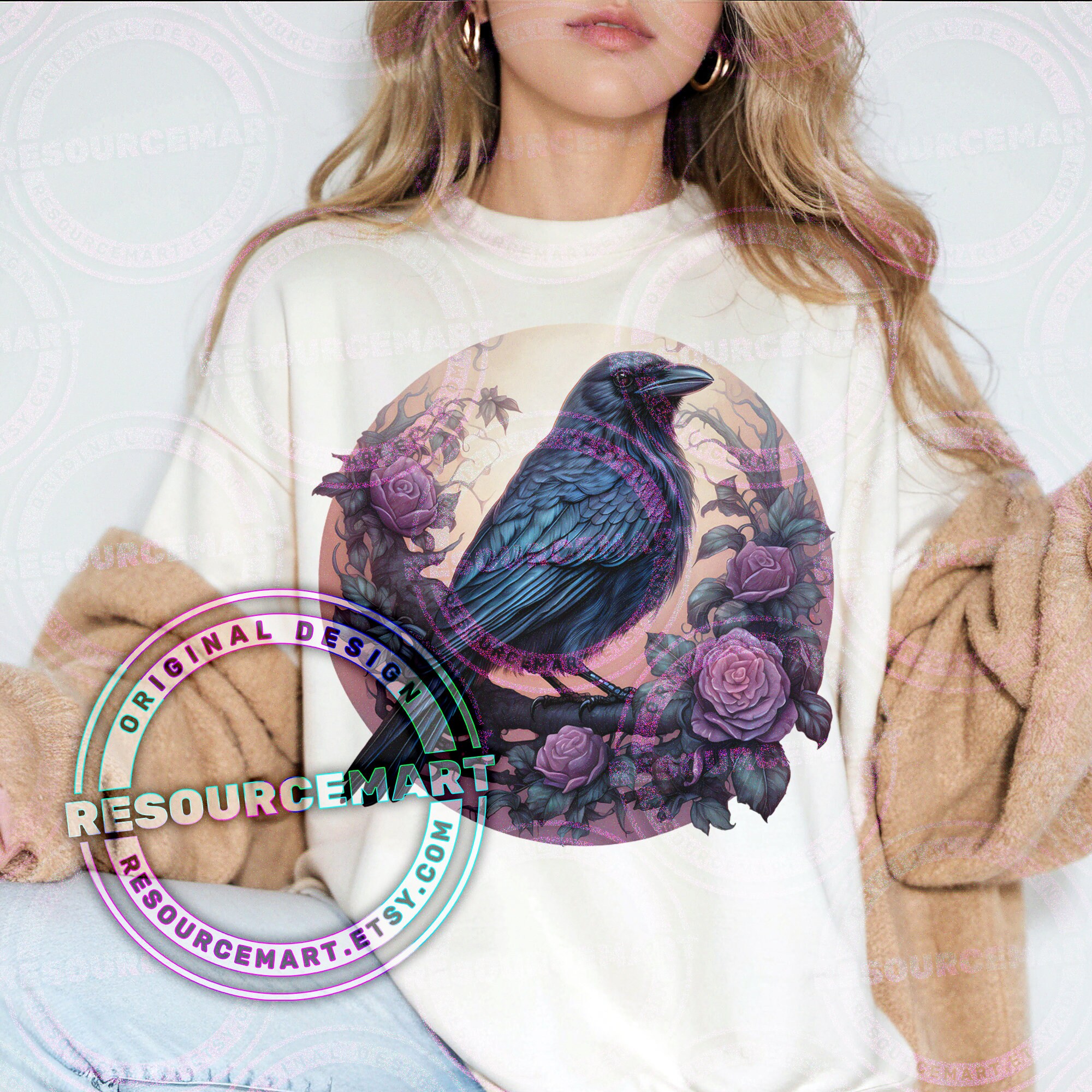 Raven & Roses PNG Graphic File, Goth T-shirt Tee Design, Printable ...