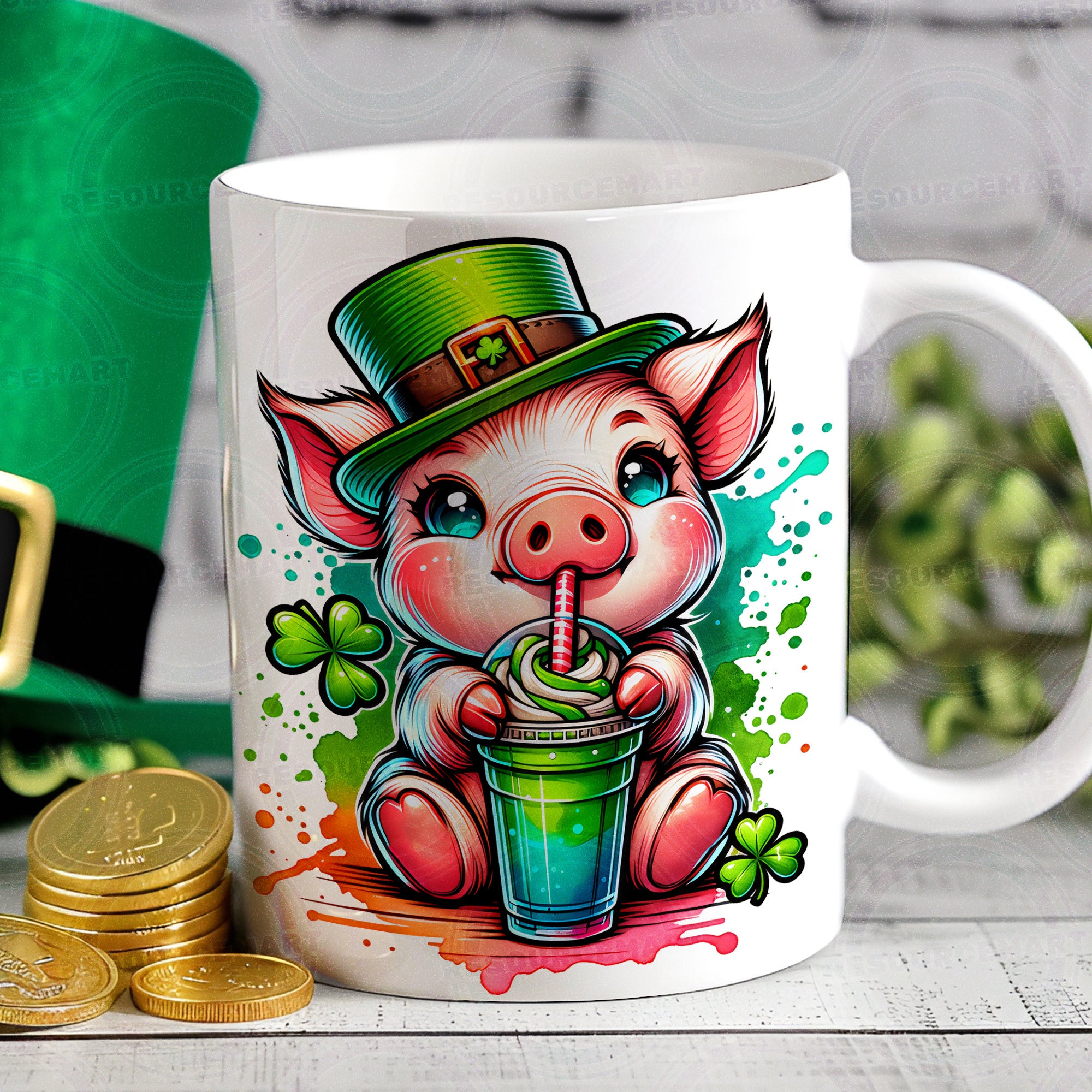 Cute St Patrick's Piglet PNG Graphic File, Print on Demand, Green ...