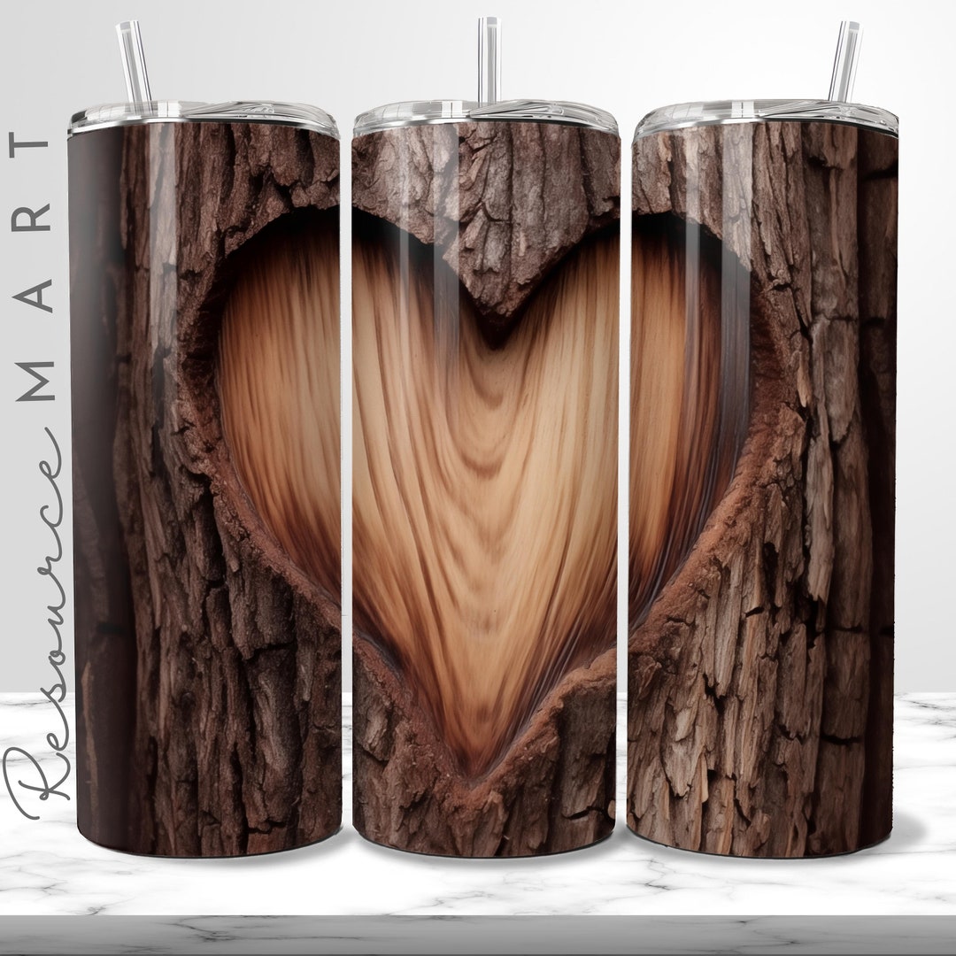 20oz Carved Heart Tree Wrap PNG, Sublimation, 3D Wood Trunk Tapered ...