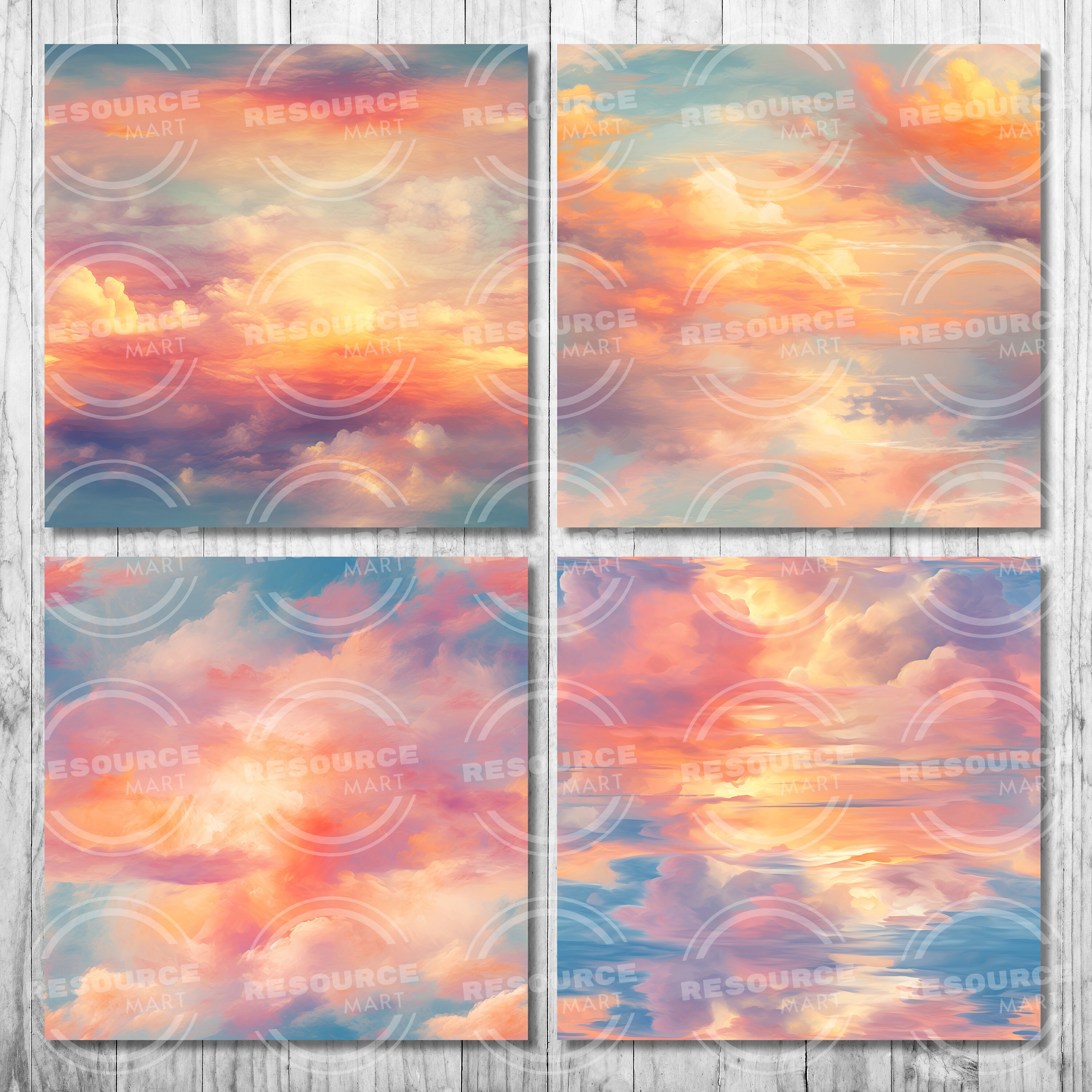 Watercolor Sunset Clouds Digital Paper Pack, Seamless Pastel Sky ...