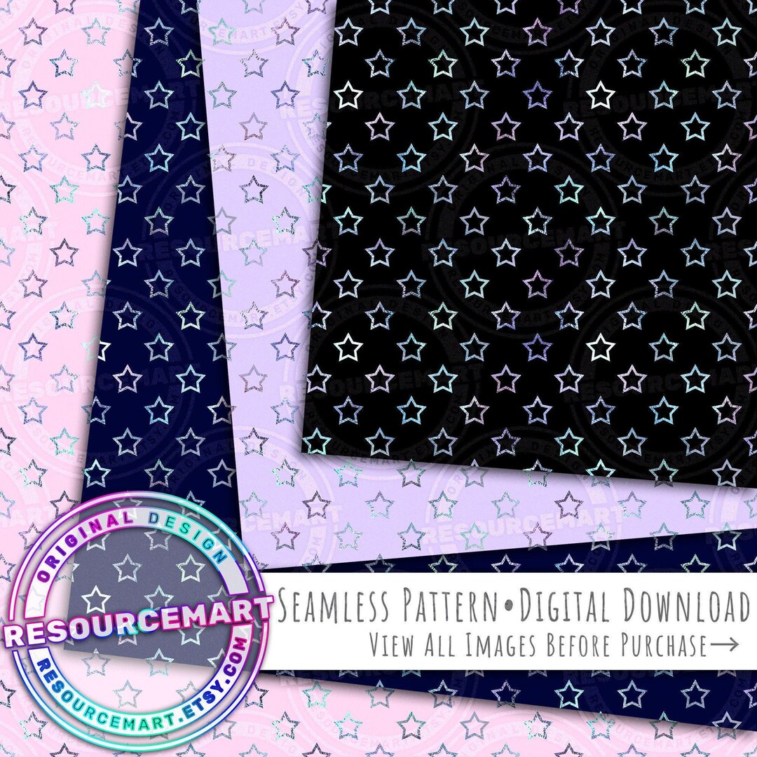 Shiny Iridescent Stars Seamless Patterns, Pastel Foil Backgrounds ...