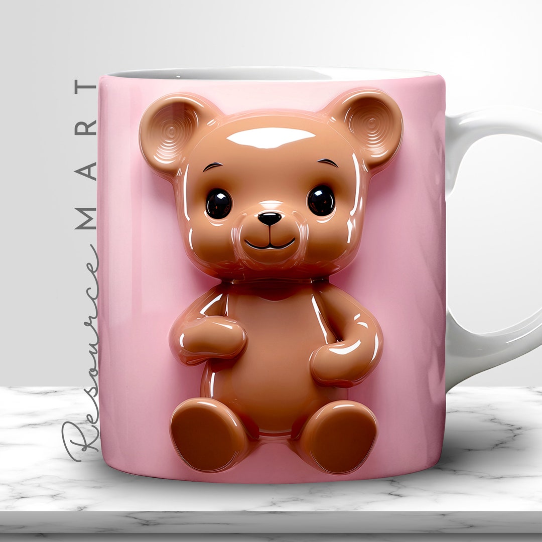 3D Cute Teddy Bear Valentine Coffee Mug Wrap, 11oz 12oz 15 Oz Puffy ...