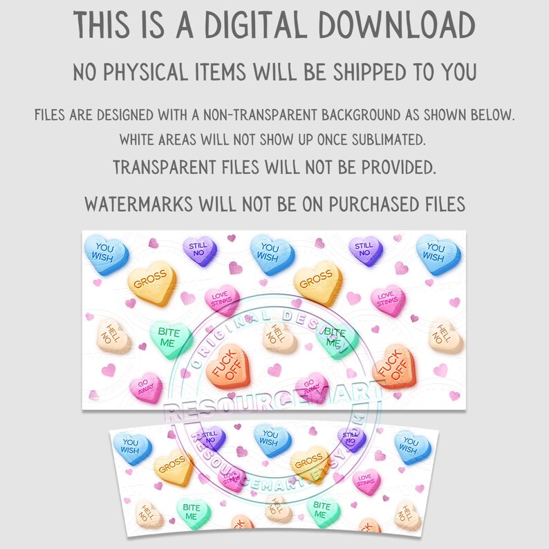 Anti-valentine Conversation Candy Hearts 40oz Tumbler Wrap Sublimation ...
