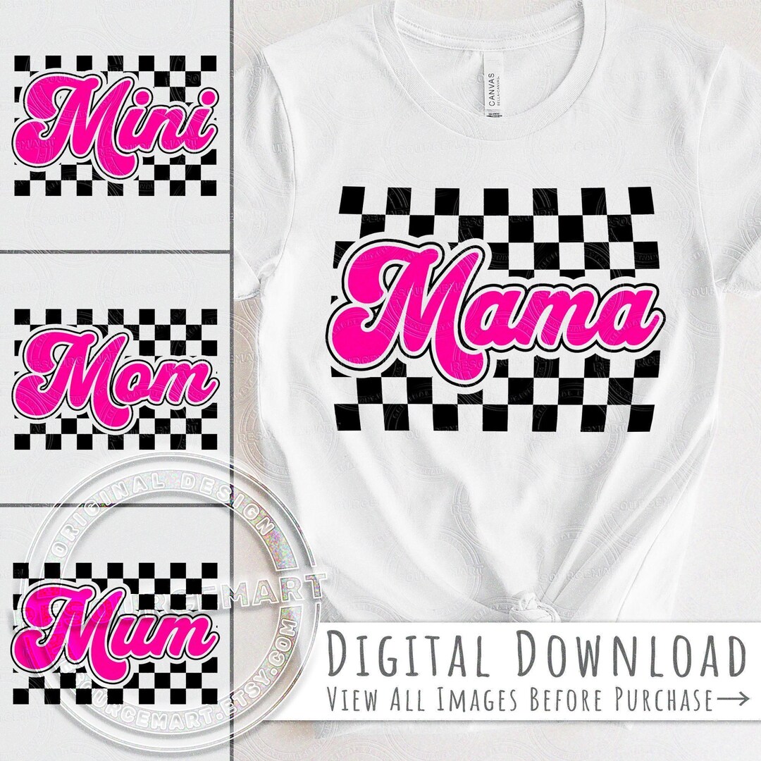 Retro Pink "mama" PNG Sublimation File, Mama & Mini Checkerboard T ...