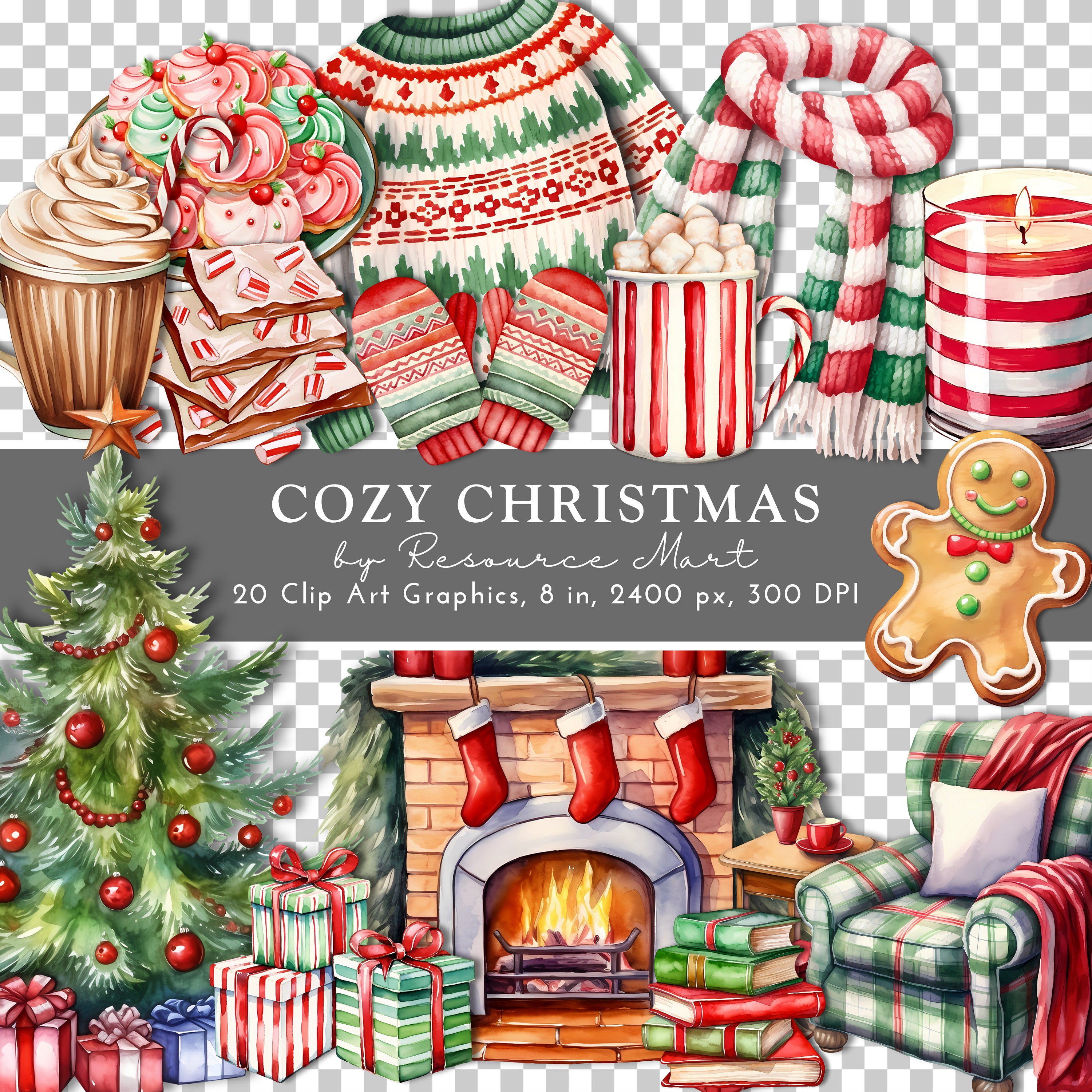 Cozy Christmas Clip Art Transparent PNG, Winter Holiday Clipart, Candy ...