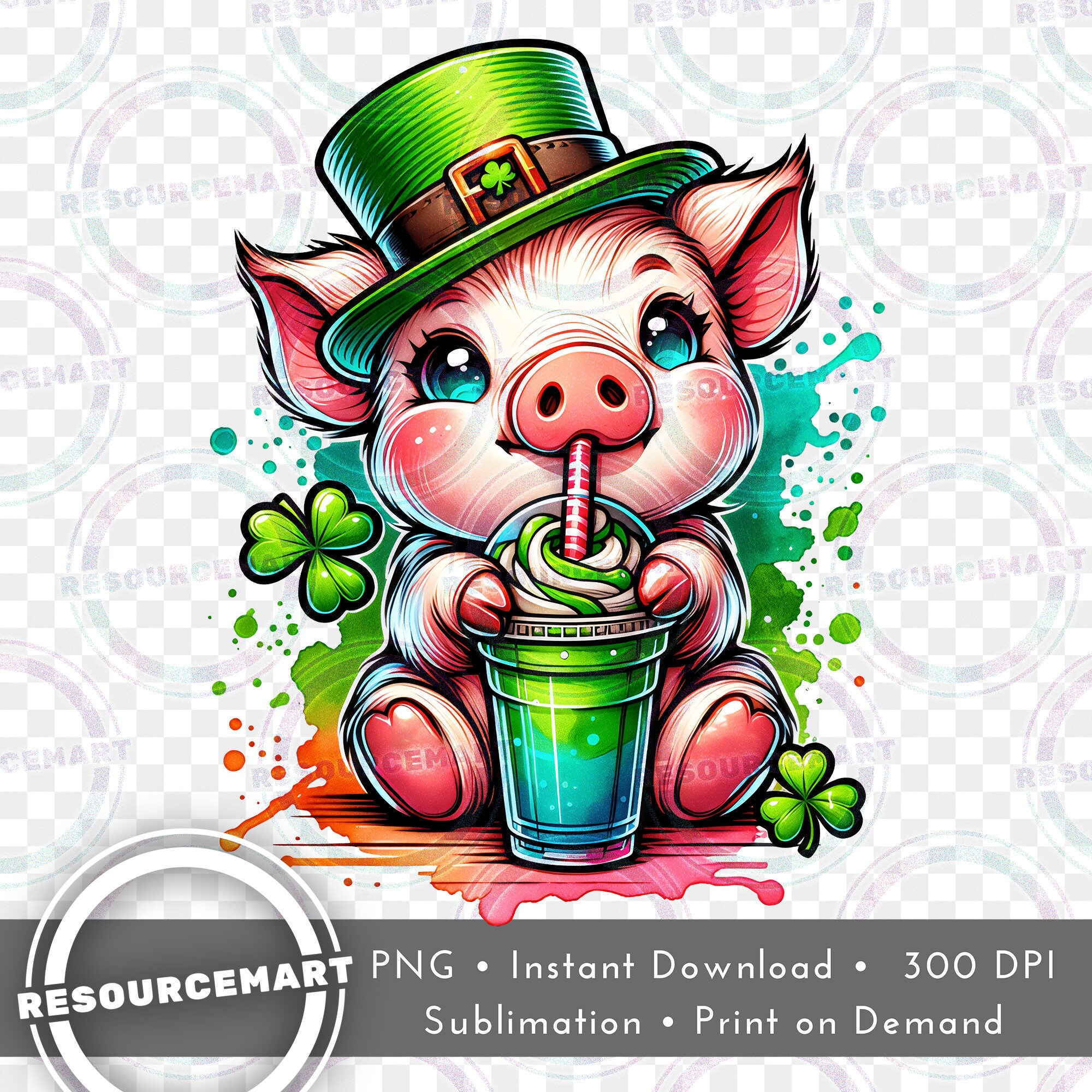 Cute St Patrick's Piglet PNG Graphic File, Print on Demand, Green ...