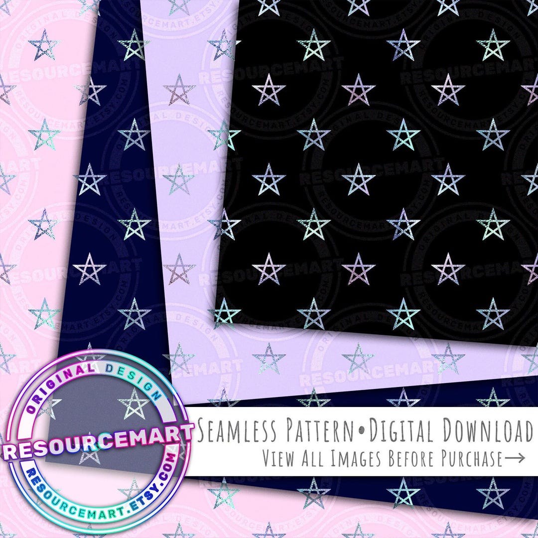 Shiny Iridescent Stars Seamless Patterns, Pastel Foil Backgrounds ...